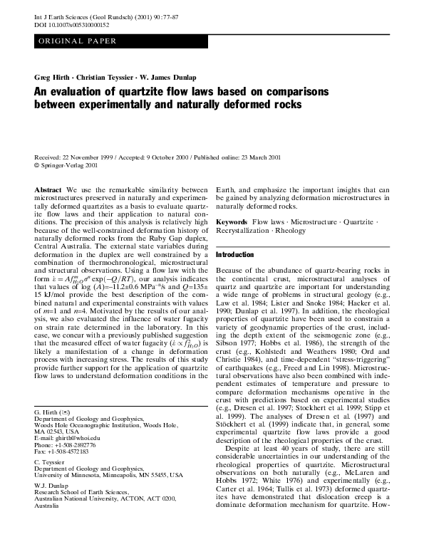 (PDF) An evaluation of quartzite flow laws based on comparisons between ...