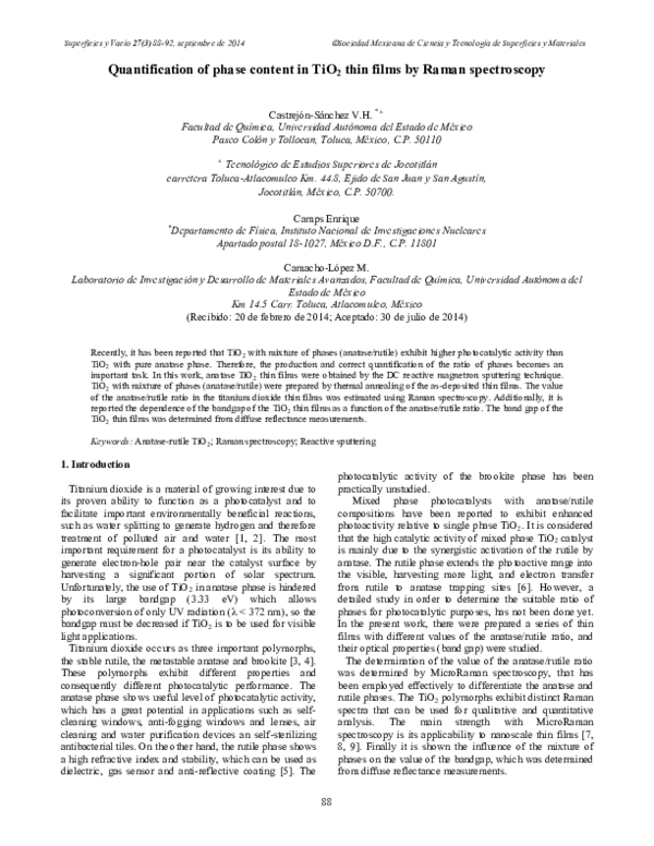 (PDF) Quantification of phase content in TiO2 thin films by Raman ...