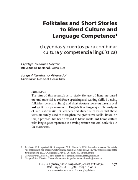 (PDF) Folktales and Short Stories to Blend Culture and Language Competence