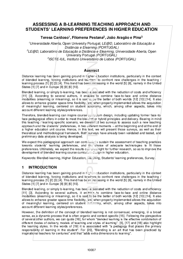 (PDF) Blended Learning and Student Preferences Assessment