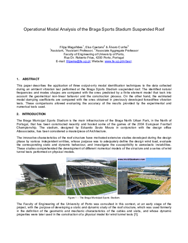 (PDF) Operational modal analysis of the Braga Sports Stadium suspended roof
