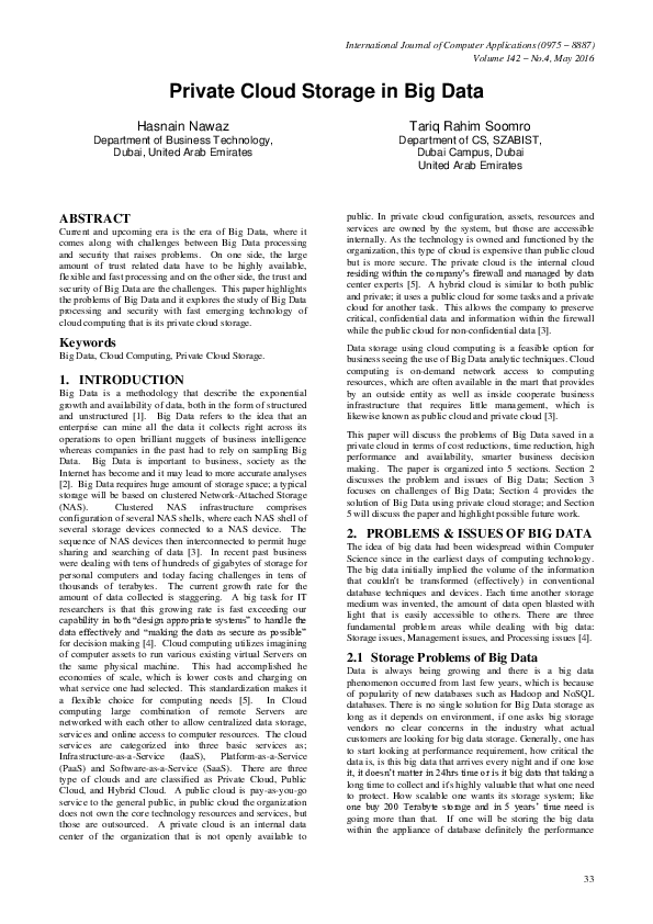 (PDF) Private Cloud Storage in Big Data