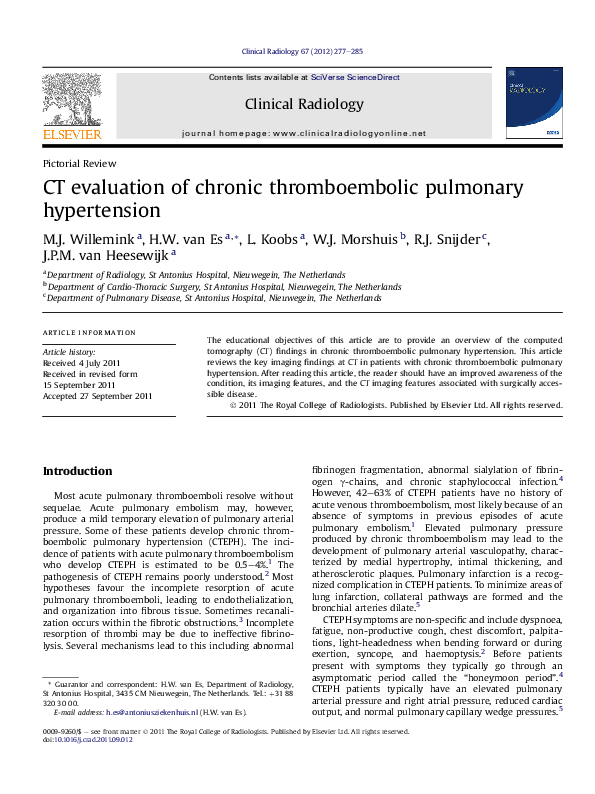 (PDF) CT evaluation of chronic thromboembolic pulmonary hypertension