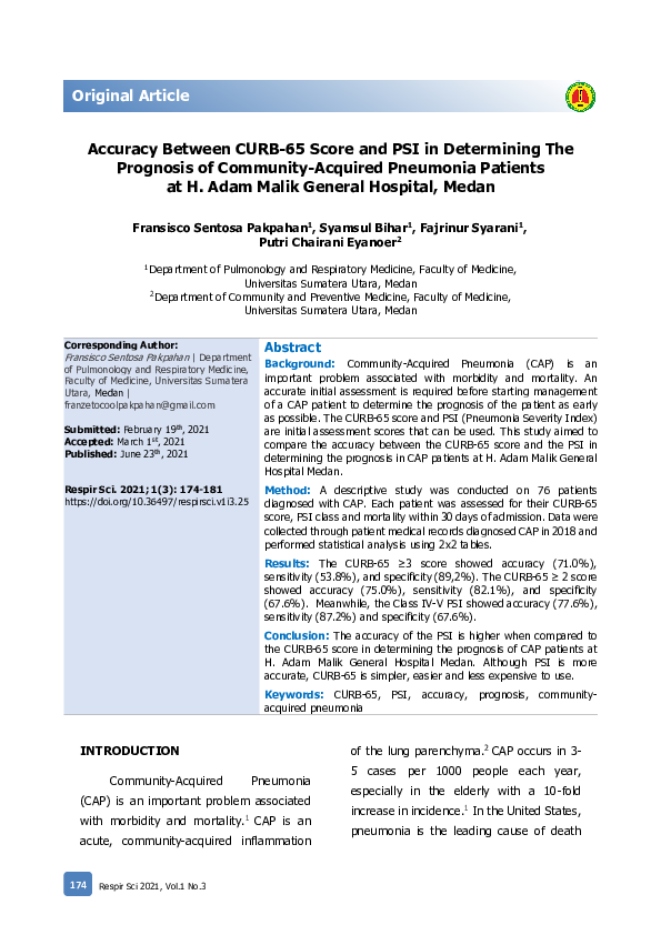 (PDF) Accuracy Between CURB-65 Score and PSI in Determining The ...