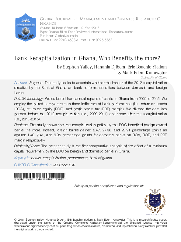(PDF) Bank Recapitalization in Ghana, Who Benefits the More?