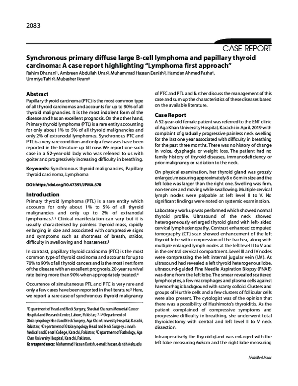(PDF) Synchronous primary diffuse large B-cell lymphoma and papillary ...
