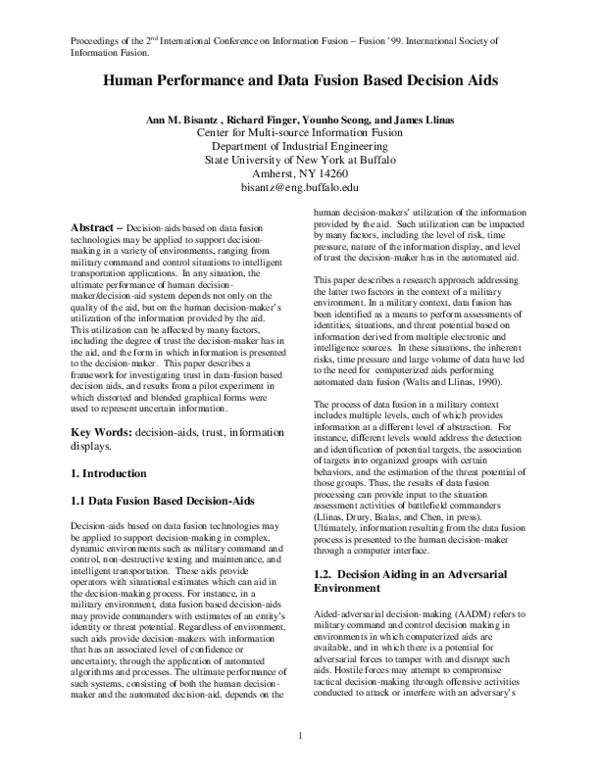 (PDF) Information Fusion. 1 Human Performance and Data Fusion Based Decision Aids