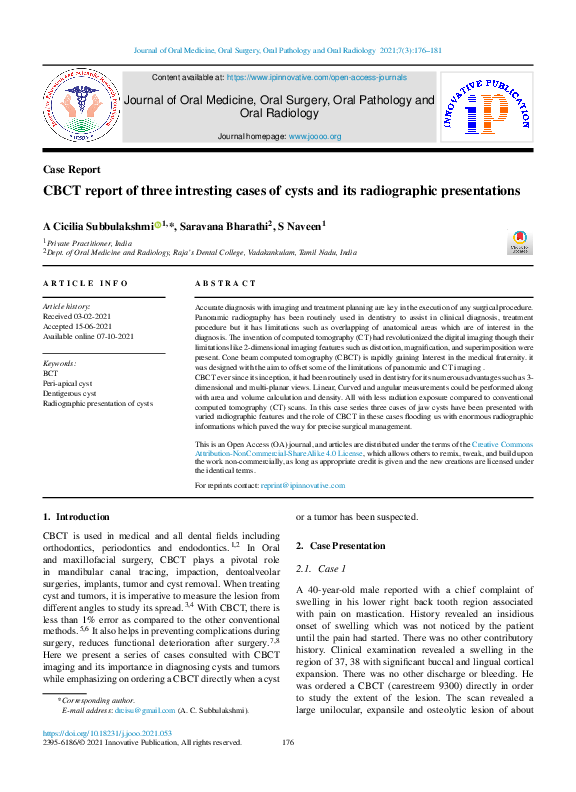 (PDF) CBCT report of three intresting cases of cysts and its ...