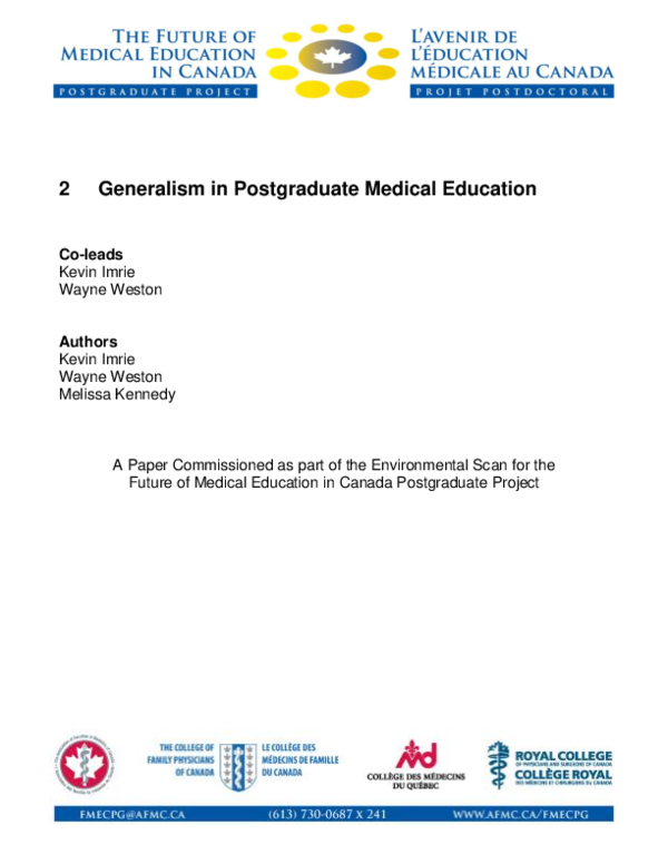 (PDF) 2 Generalism in Postgraduate Medical Education