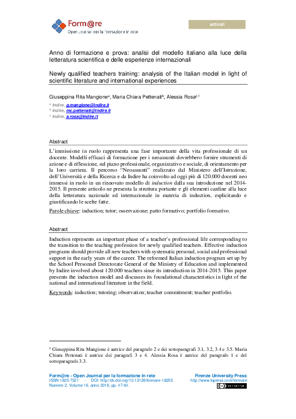 (PDF) Newly qualified teachers training: analysis of the Italian model ...
