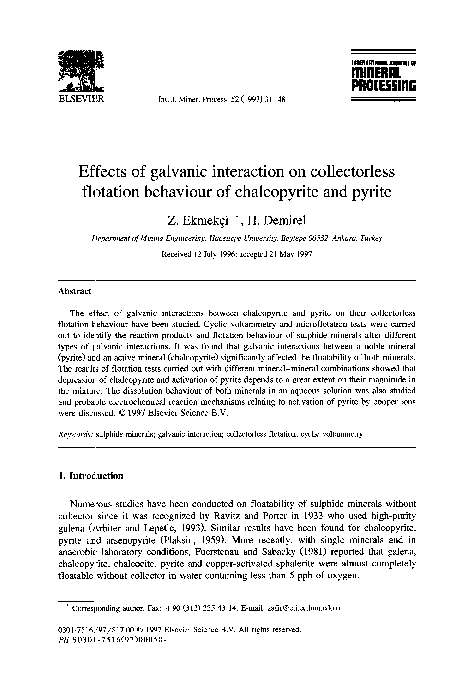 (PDF) Effects of galvanic interaction on collectorless flotation ...