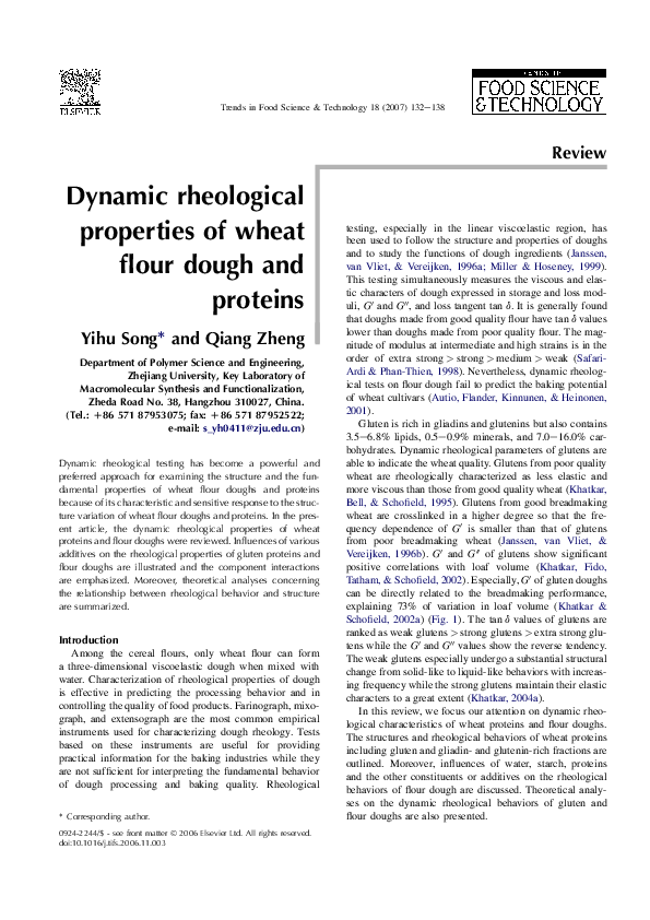 (PDF) Dynamic rheological properties of wheat flour dough and proteins