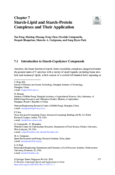 (PDF) Starch-Lipid and Starch-Protein Complexes and Their Application