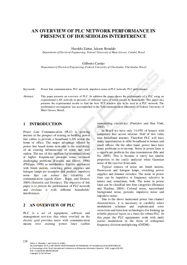 (PDF) An Overview of PLC Network Performance in Presence of Households ...