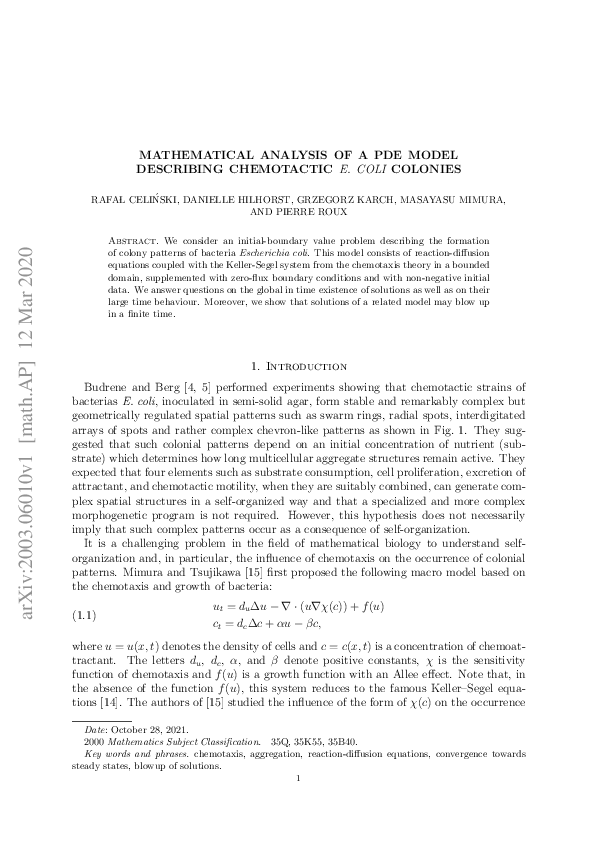 (PDF) Mathematical analysis of a PDE model describing chemotactic E ...