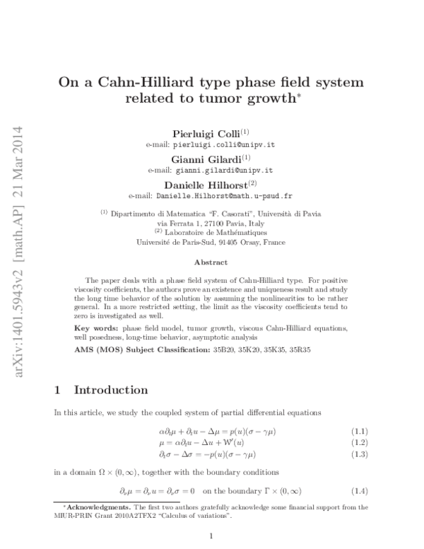 (PDF) On a Cahn-Hilliard type phase field system