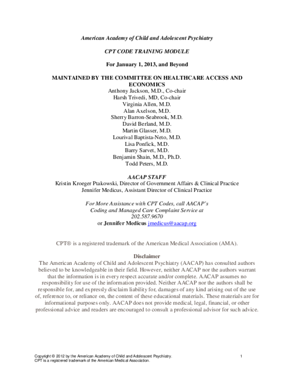 (PDF) American Academy of Child and Adolescent Psychiatry CPT CODE ...