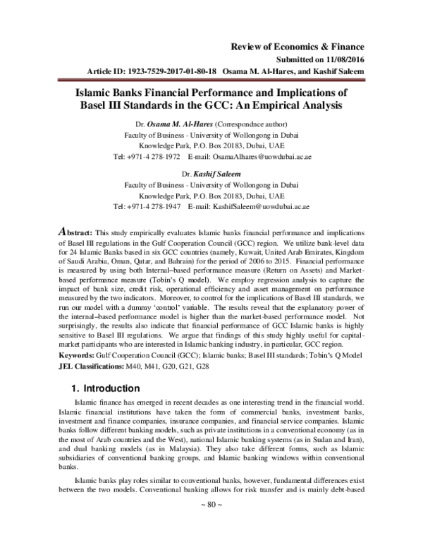 (PDF) Islamic Banks Financial Performance and Implications of Basel III Standards in the GCC: An ...