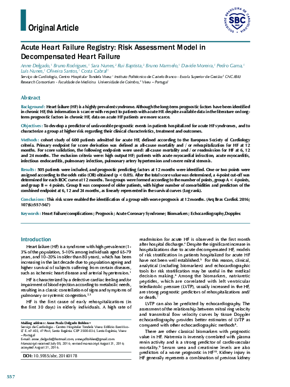 (PDF) Acute Heart Failure Registry: Risk Assessment Model in ...