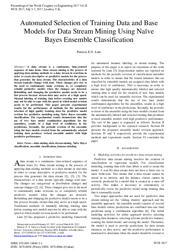 (PDF) Automated Selection of Training Data and Base Models for Data Stream Mining Using Naïve ...