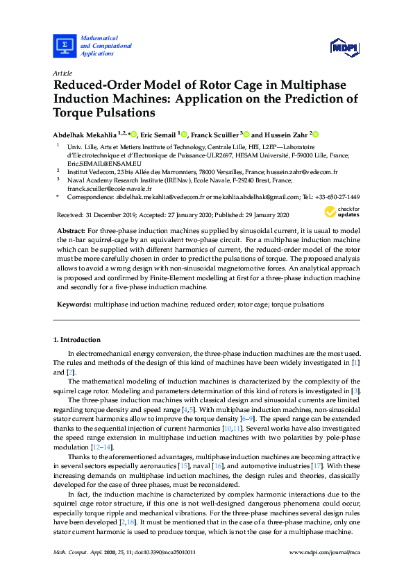 (PDF) Reduced-Order Model of Rotor Cage in Multiphase Induction Machines: Application on the ...