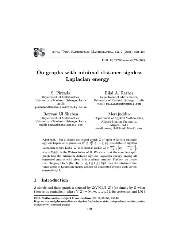 (PDF) On graphs with minimal distance signless Laplacian energy