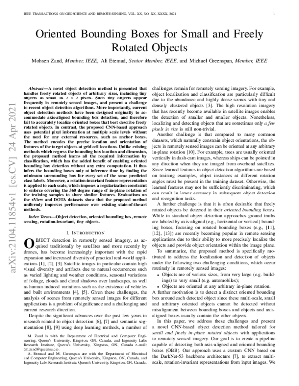 (PDF) Oriented Bounding Boxes for Small and Freely Rotated Objects