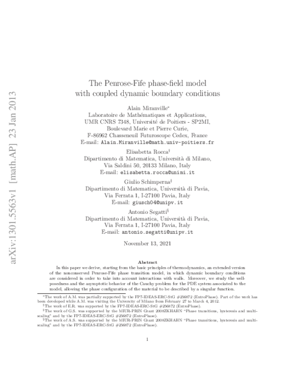(PDF) The Penrose-Fife phase-field model with dynamic boundary conditions
