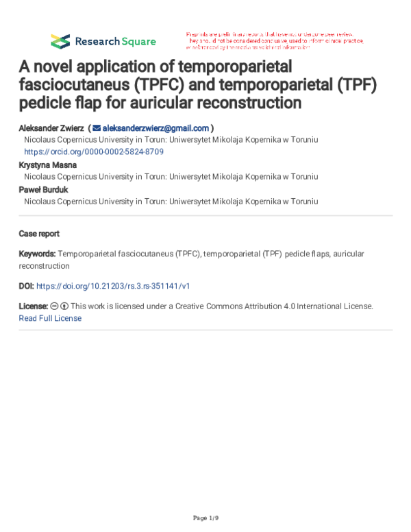 (PDF) A novel application of temporoparietal fasciocutaneus (TPFC) and ...
