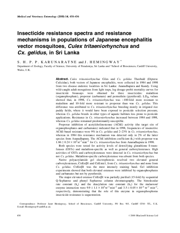(PDF) Insecticide resistance spectra and resistance mechanisms in populations of Japanese ...