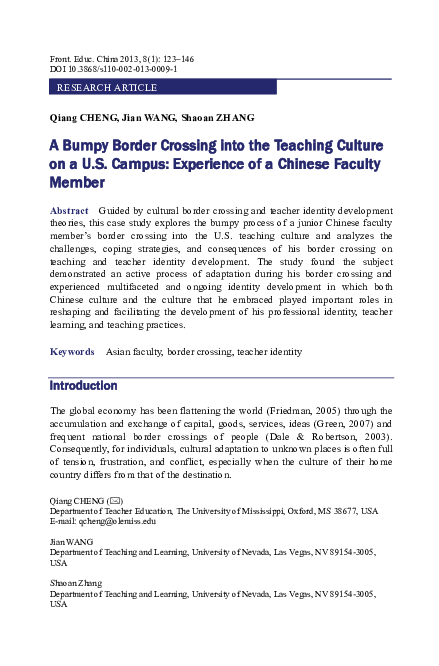 (PDF) A Bumpy Border Crossing into the Teaching Culture on a U.S ...