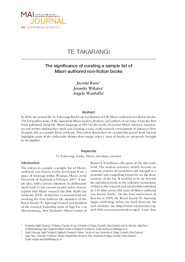 (PDF) Te Takarangi: The Significance of curating a sample list of Māori ...