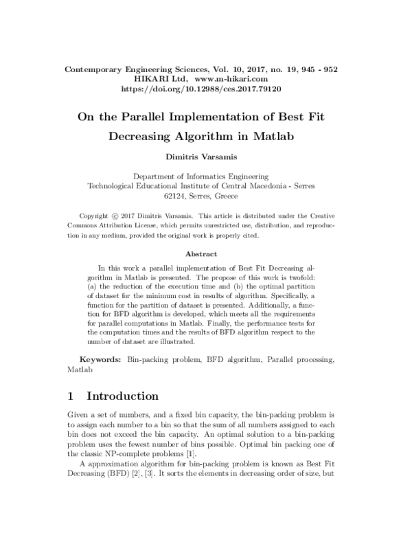 (PDF) On the parallel implementation of best fit decreasing algorithm ...