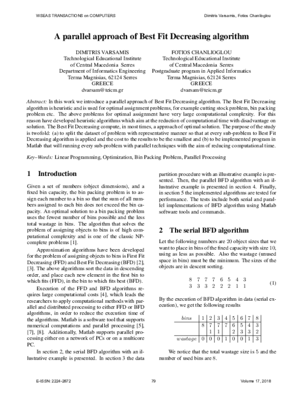 Pdf A Parallel Approach Of Best Fit Decreasing Algorithm