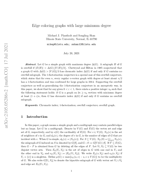 Pdf Edge Coloring Graphs With Large Minimum Degree Michael Plantholt