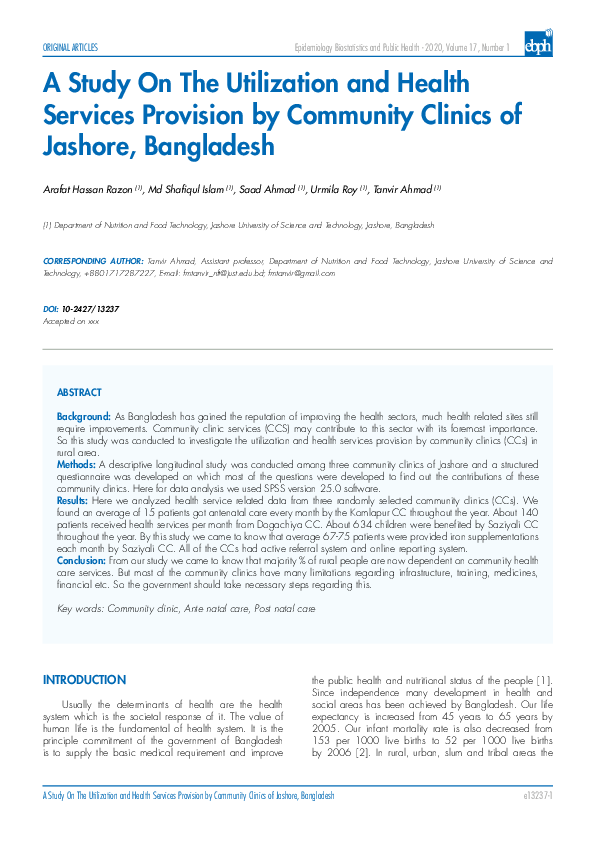 (PDF) A Study On The Utilization and Health Services Provision by ...