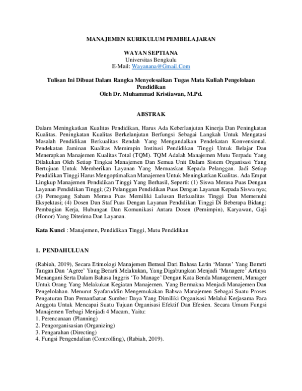 (PDF) MANAJEMEN KURIKULUM PEMBELAJARAN