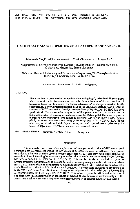 (PDF) Cation exchange properties of a layered manganic acid