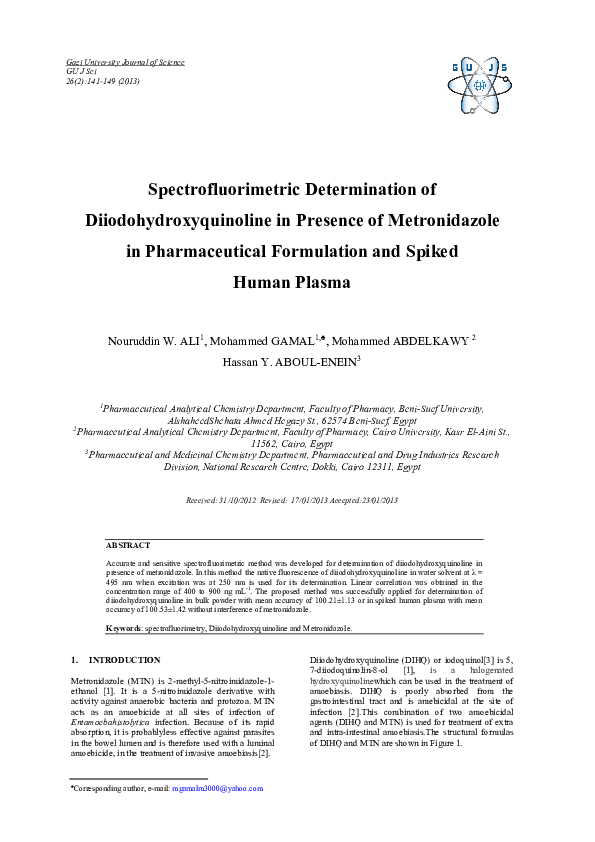 (PDF) Spectrofluorimetric Determination of Diiodohydroxyquinoline in ...