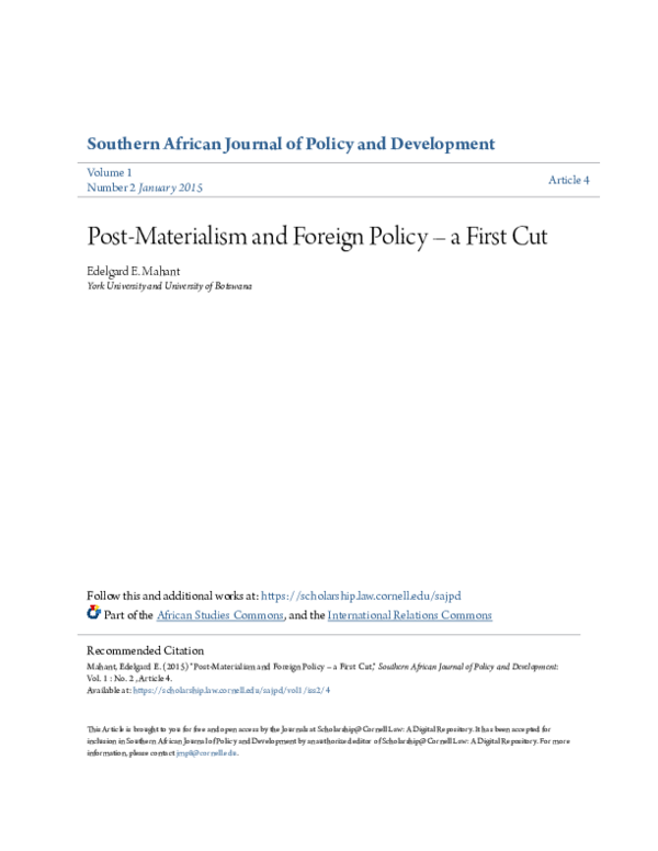 (PDF) Post-Materialism and Foreign Policy – a First Cut