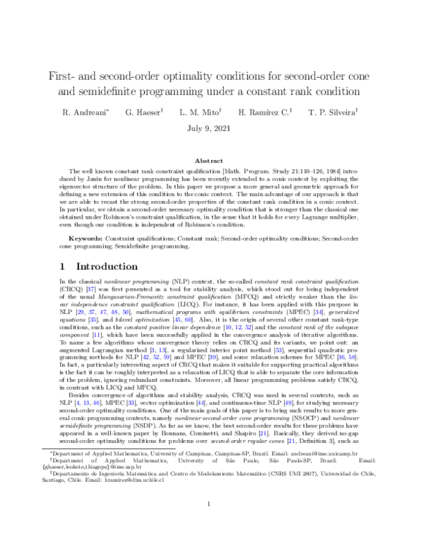 Pdf First And Second Order Optimality Conditions For Second Order