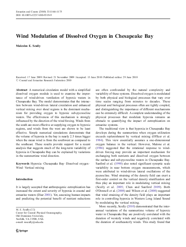 (PDF) Wind Modulation of Dissolved Oxygen in Chesapeake Bay