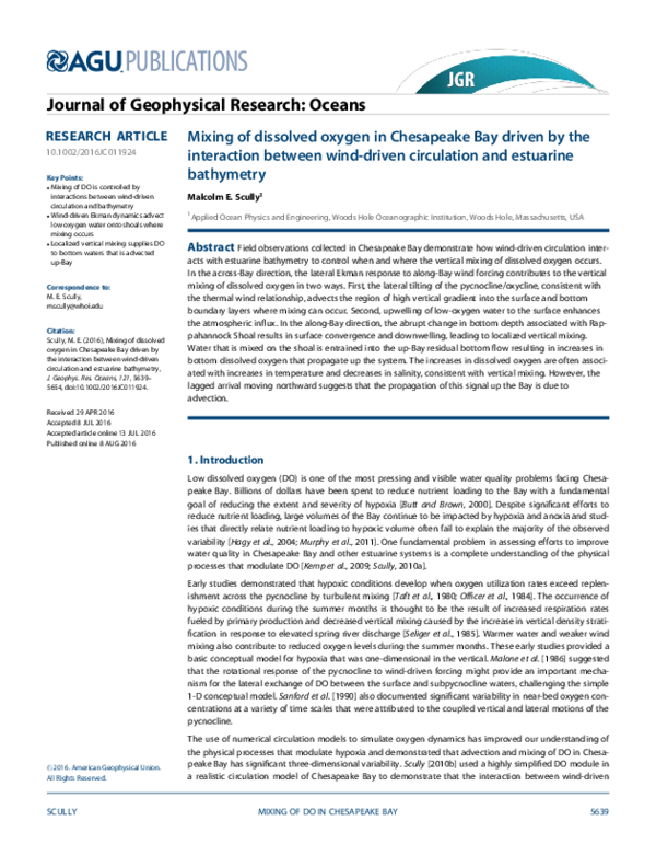 (PDF) Mixing of dissolved oxygen in Chesapeake Bay driven by the ...