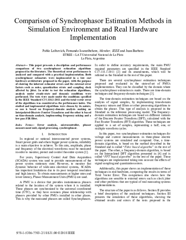 (PDF) Comparison of Synchrophasor Estimation Methods in Simulation Environment and Real Hardware ...