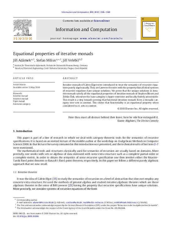 (PDF) Equational properties of iterative monads