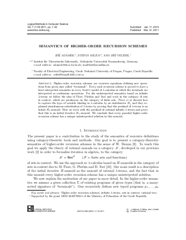 (PDF) Semantics of Higher-Order Recursion Schemes | Stefan Milius - Academia.edu