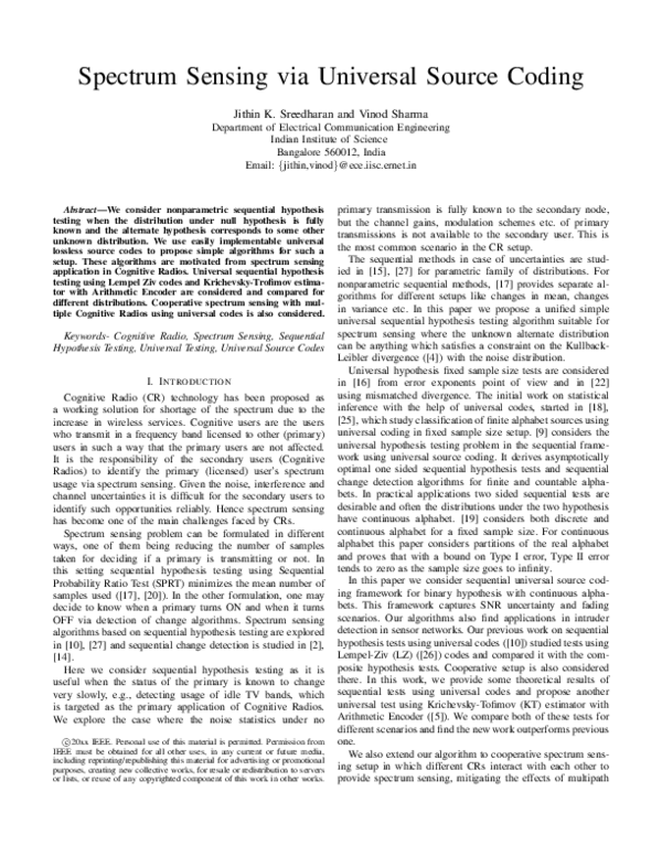 Pdf Spectrum Sensing Via Universal Source Coding