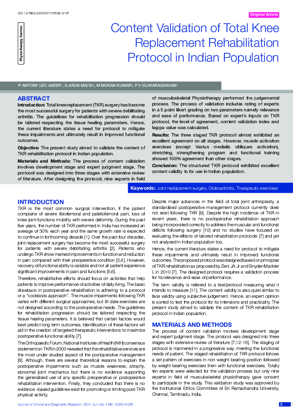(PDF) Content Validation of Total Knee Replacement Rehabilitation ...