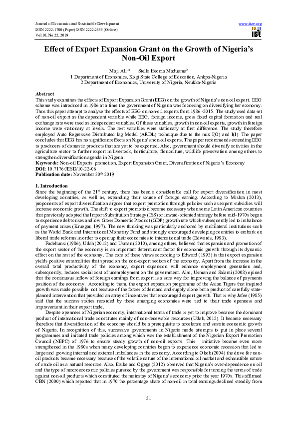 (PDF) Effect of Export Expansion Grant on the Growth of Nigeria’s Non ...