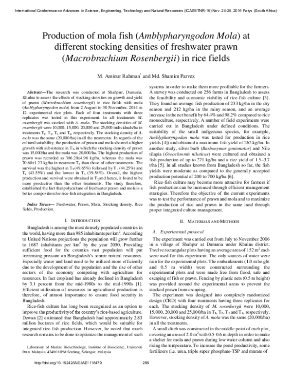 (PDF) Production of mola fish (Amblypharyngodon mola) at different ...